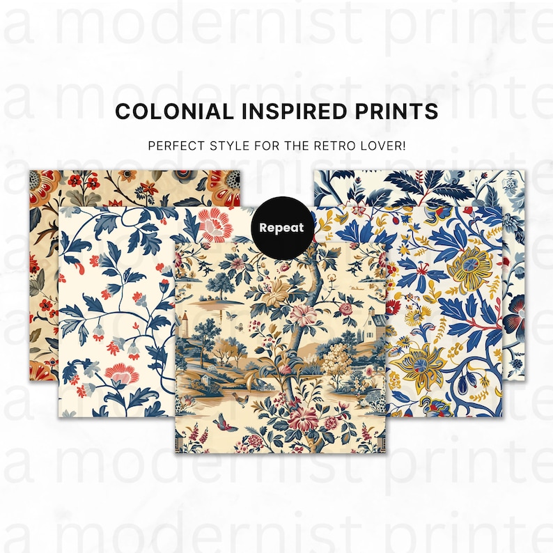 Colonial Floral Patterned Digital Paper , 12 Fresh Original Designs ...