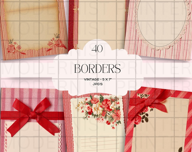 Vintage Floral Striped Border Frame Digital Download, Botanical ...