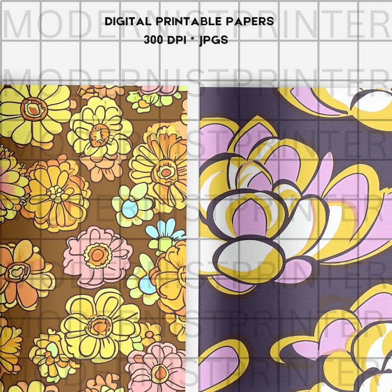 Groovy 70s Floral Digital Paper: Mod Seamless Patterns for Textiles ...