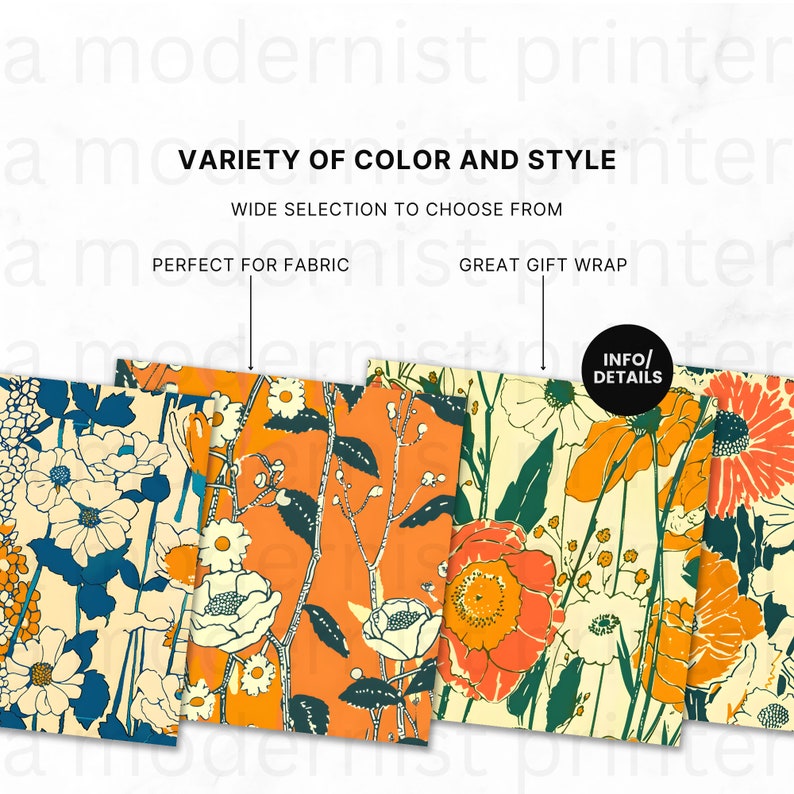 Retro Floral Digital Paper: Orange, Cream, Blue, Pink (12 Jpgs) - Etsy