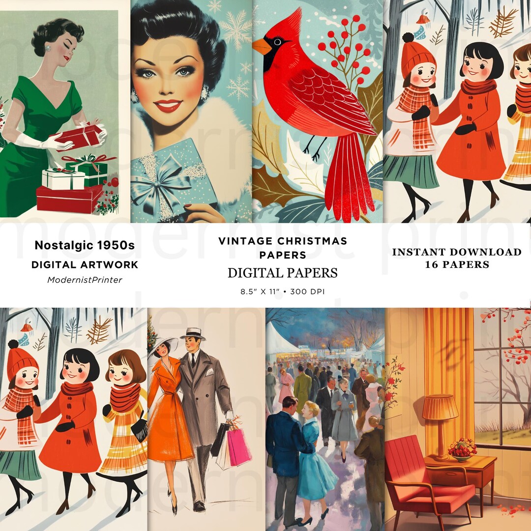 Mid-century Modern Christmas Theme Illustrations : 1950s Retro Designs ...