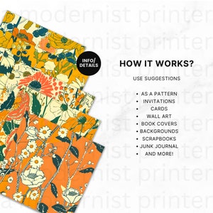 Retro Floral Digital Paper: Orange, Cream, Blue, Pink (12 Jpgs) - Etsy
