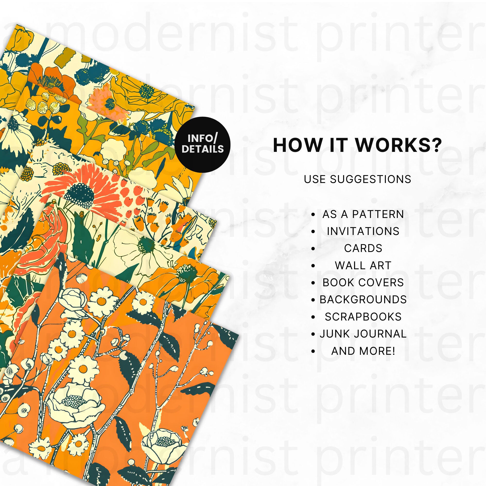 Retro Floral Digital Paper: Orange, Cream, Blue, Pink (12 Jpgs) - Etsy