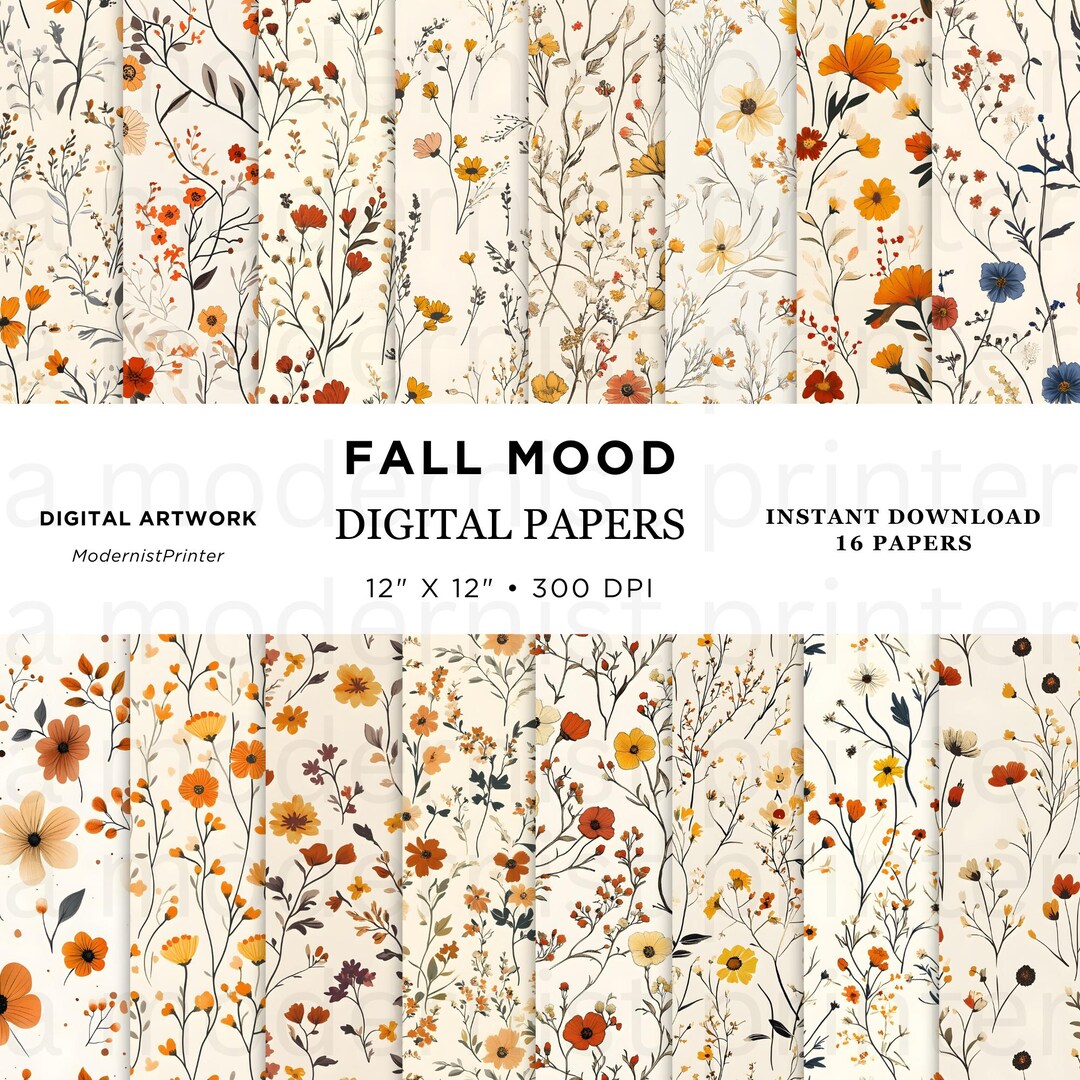 Fall Florals Watercolor Digital Paper: Seamless Scrapbook Patterns ...