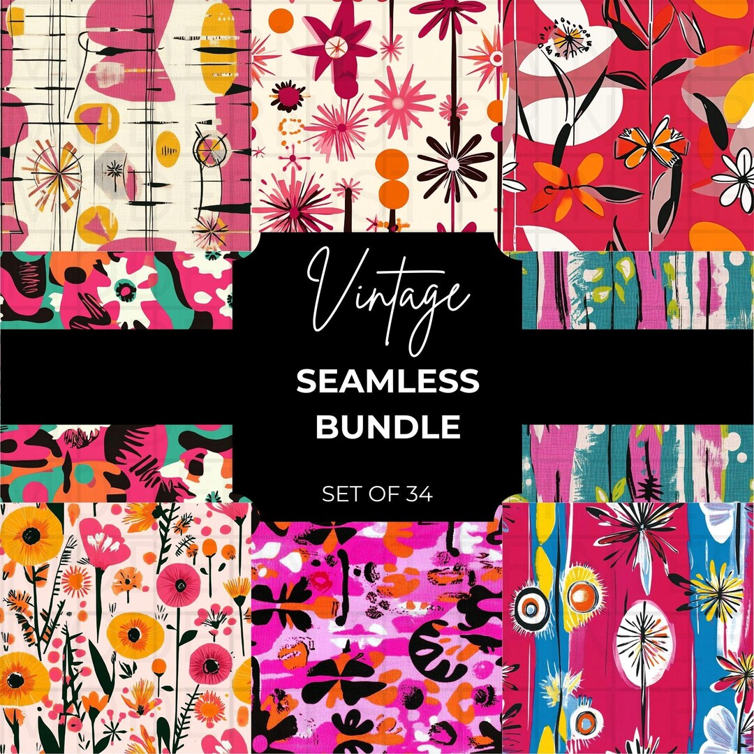Midcentury Atomic Seamless Patterns: Retro Fabric Design (JPG Digital ...