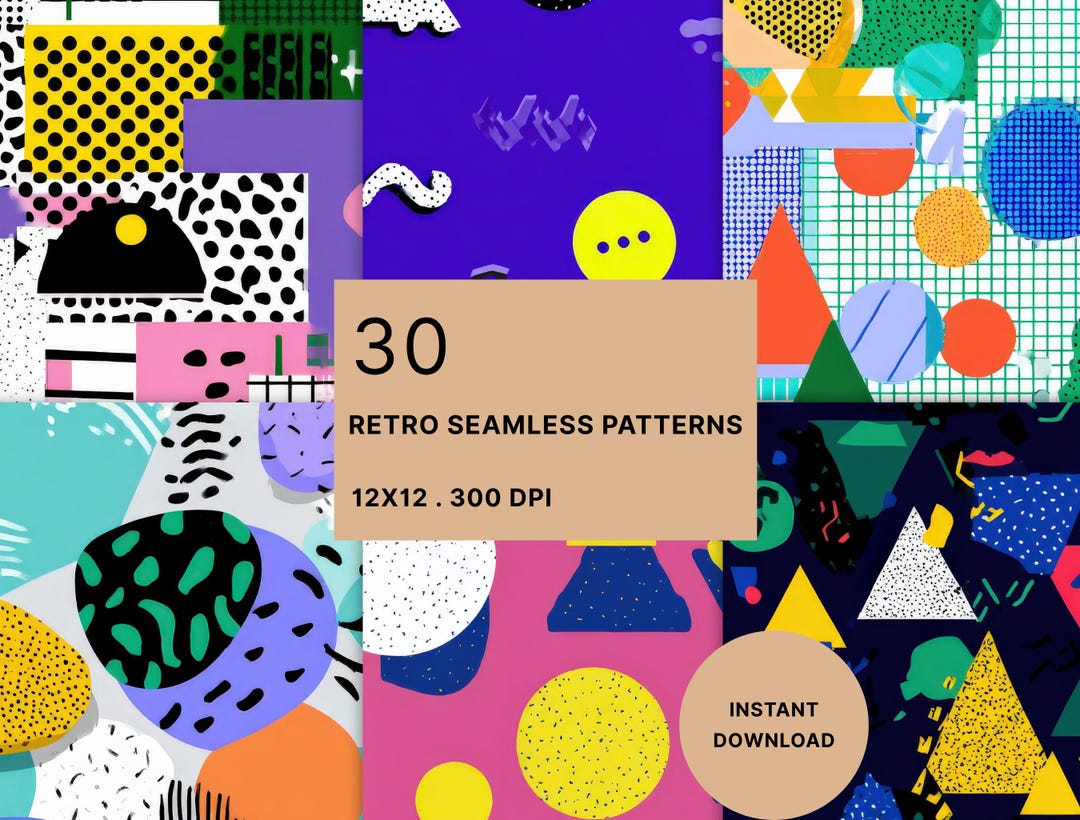 Retro Memphis Pattern Digital Paper Pack, 80s Geometric Seamless ...