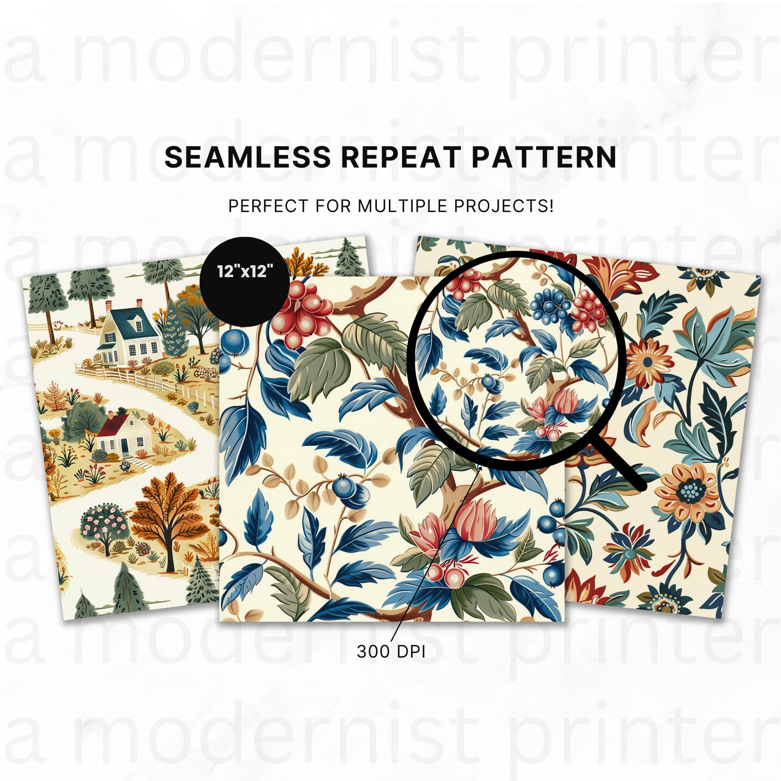 Colonial Floral Patterned Digital Paper , 12 Fresh Original Designs ...