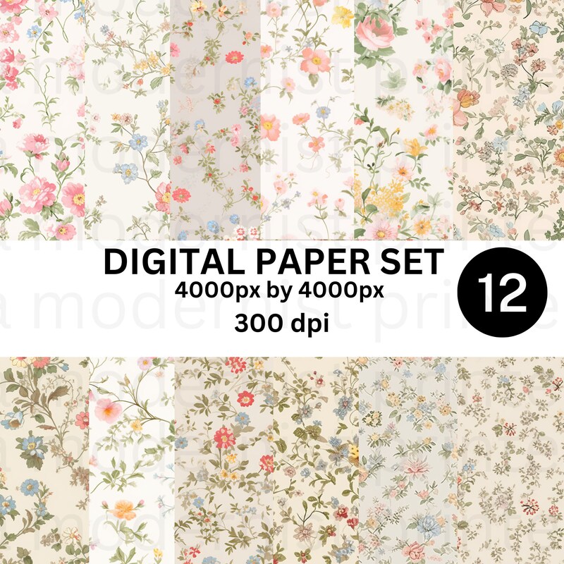 Floral Digital Paper - Etsy
