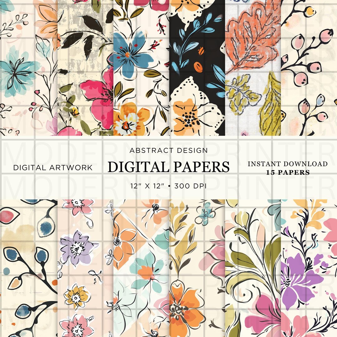 Pastel Floral Digital Paper: Red Flower Blooms, Seamless Pattern ...