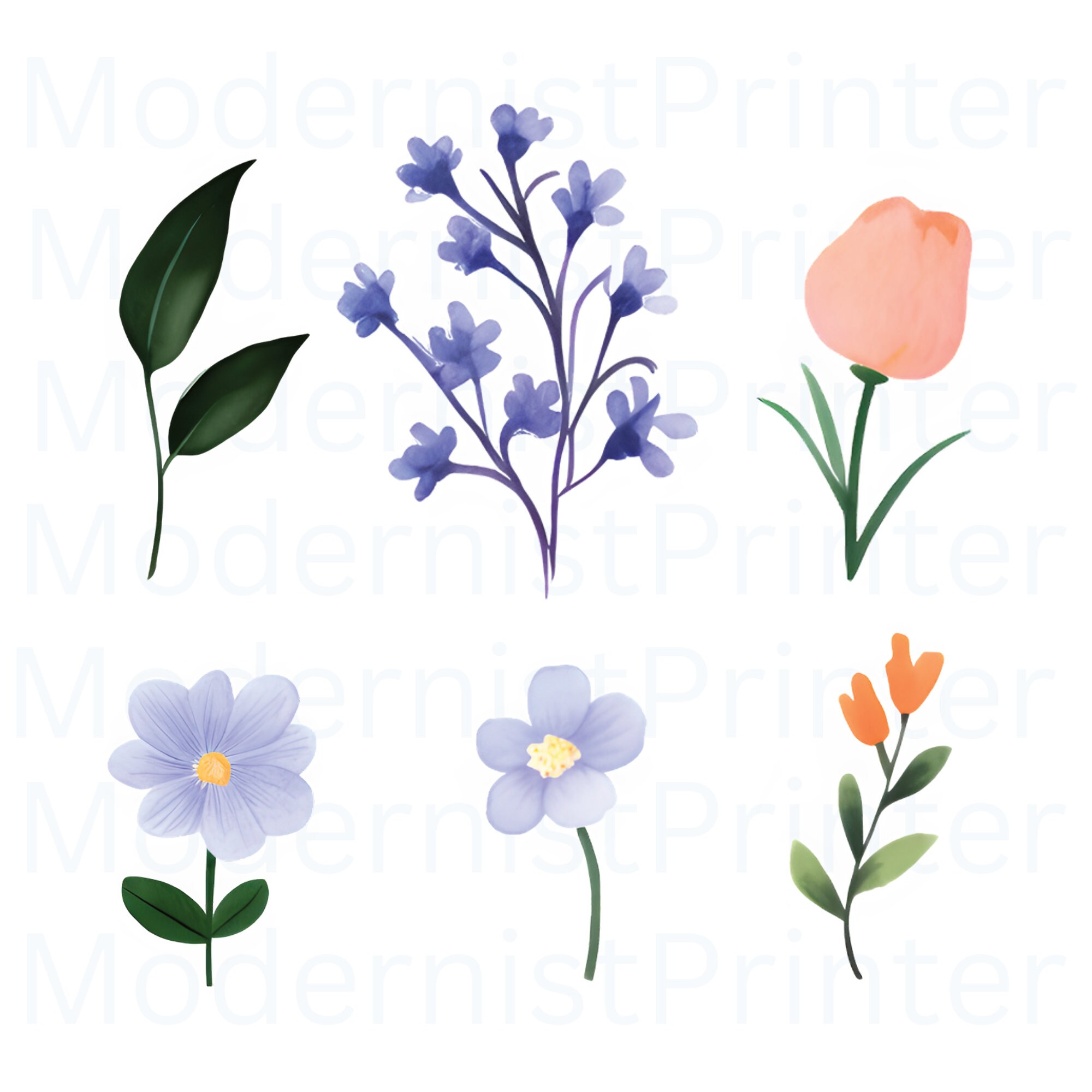 Colorful Springy Floral Blooms Clipart Cheerful Spring & Summer Foliage ...