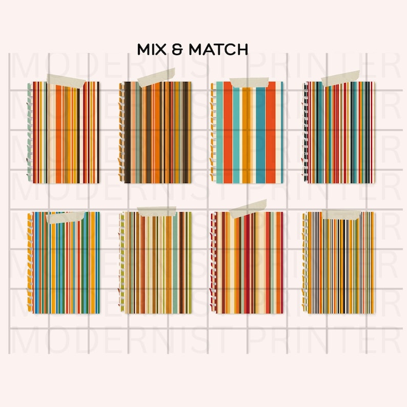 Mid-century Modern Atomic Stripe Pattern Bundle: Retro Fabric Design ...