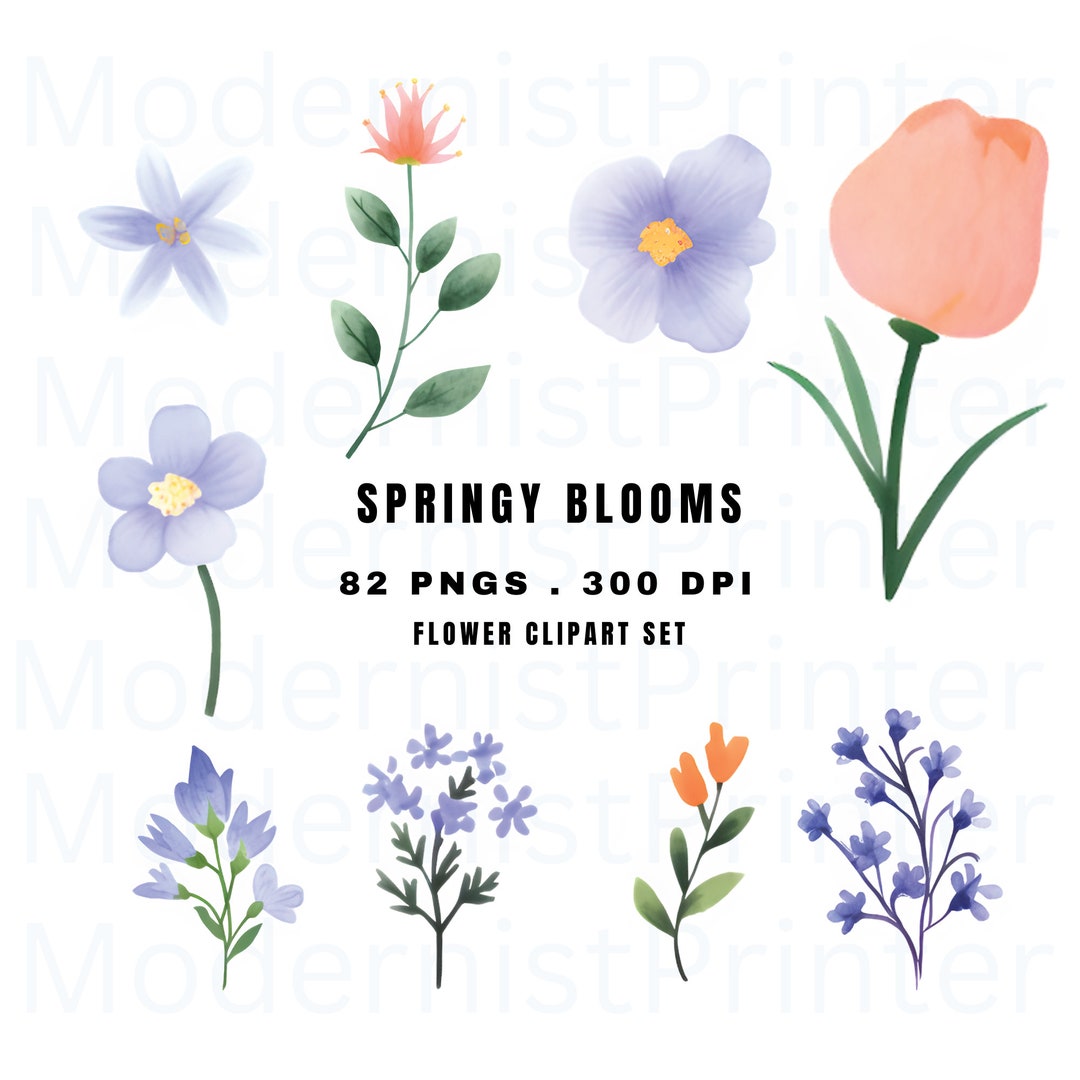 Colorful Springy Floral Blooms Clipart - Cheerful Spring & Summer ...