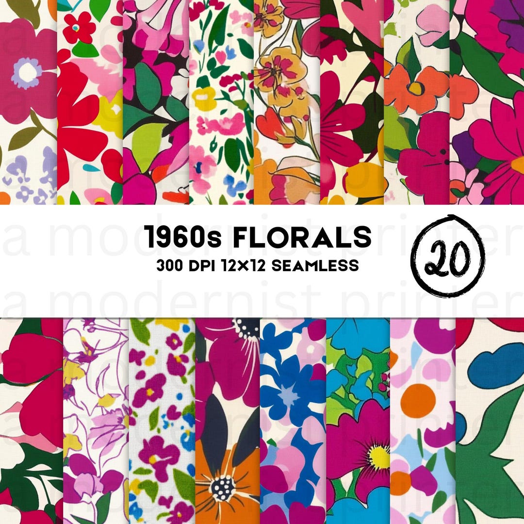 Retro Digital Paper Set, Seamless Textures, 1960s Patterns, Vintage ...