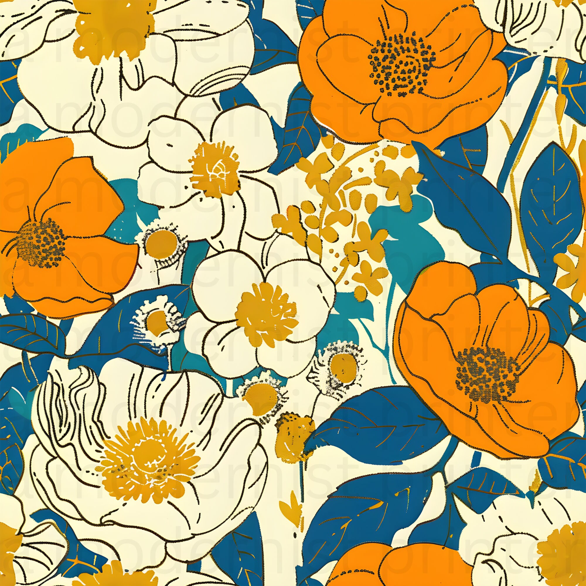 Retro Floral Digital Paper: Orange, Cream, Blue, Pink (12 Jpgs) - Etsy