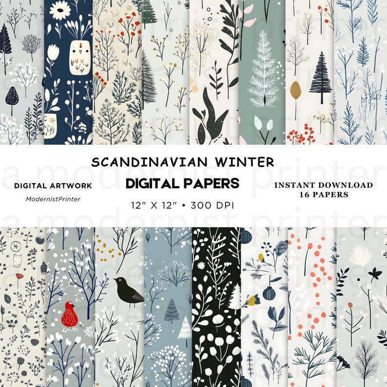 Scandinavian Winter Digital Paper: Scrapbook Craft Prints (digital ...