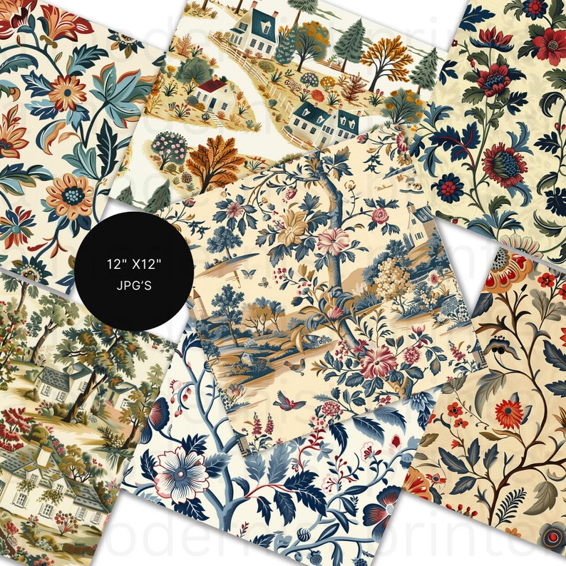 Colonial Floral Patterned Digital Paper , 12 Fresh Original Designs ...