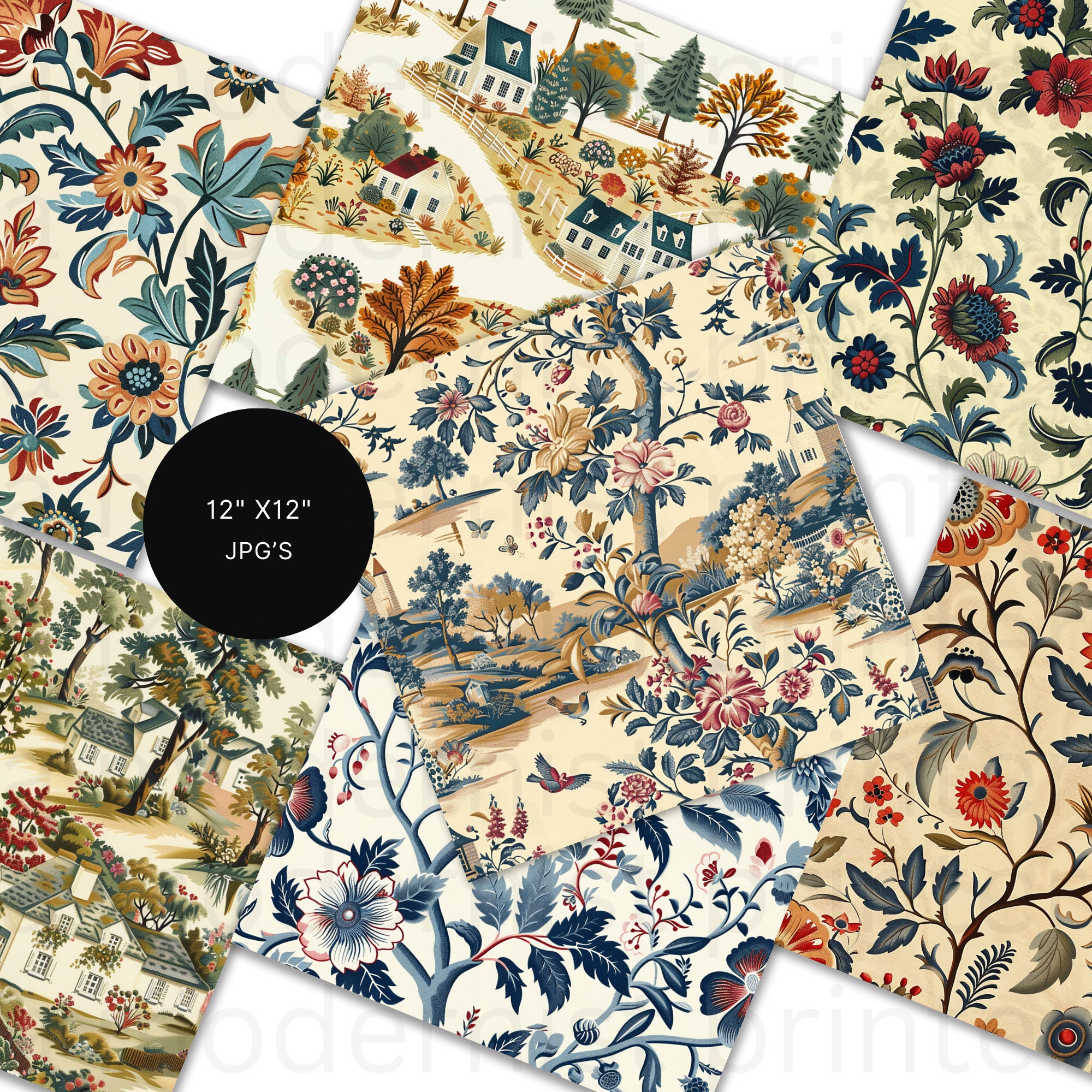 Colonial Floral Patterned Digital Paper , 12 Fresh Original Designs ...
