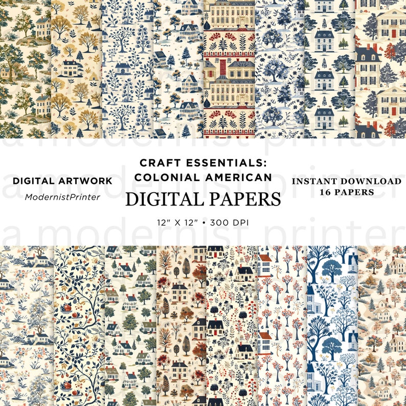 Colonial American House Digital Papers, Seamless Vintage Architecture ...