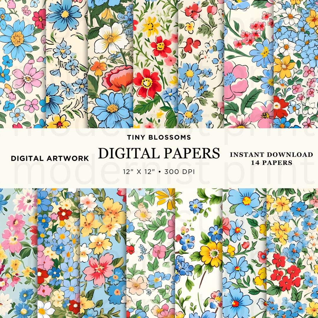 Tiny Blossoms Floral Digital Paper: Seamless Spring Designs (JPG, 12x12 ...