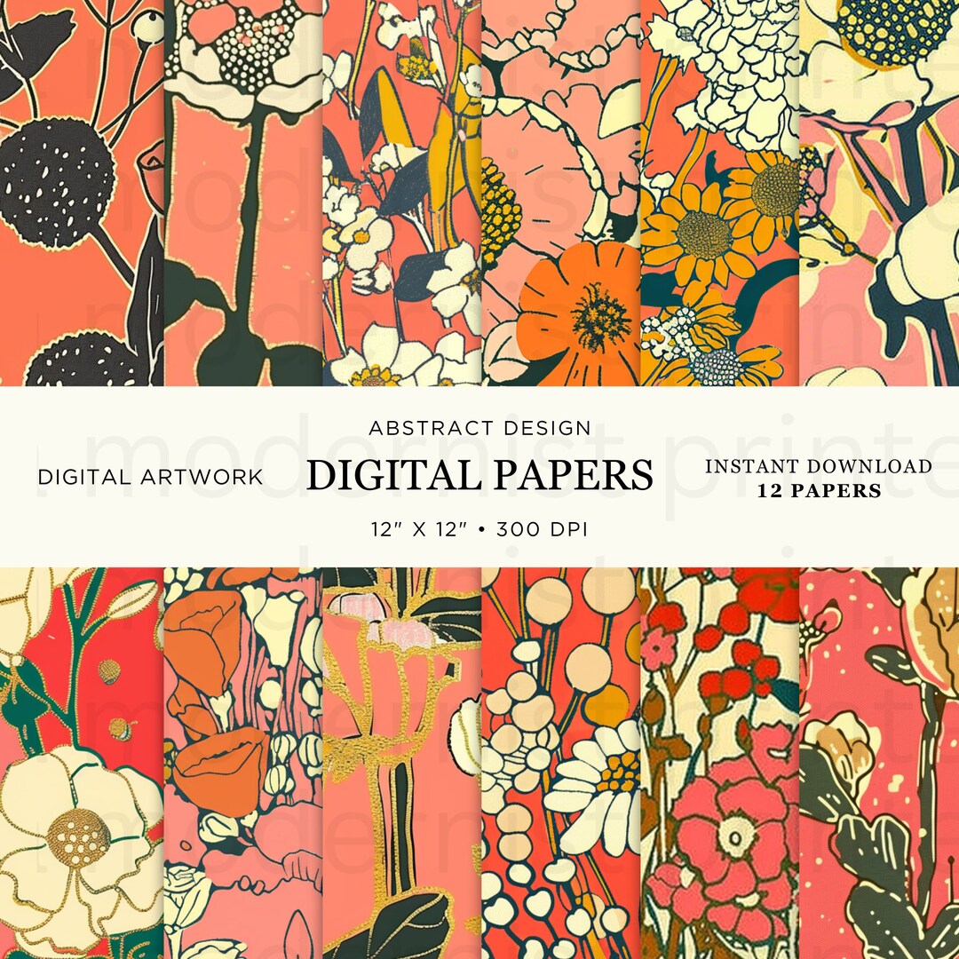 Fabulous Retro Pink Floral Patterned Digital Paper , 12 Original ...
