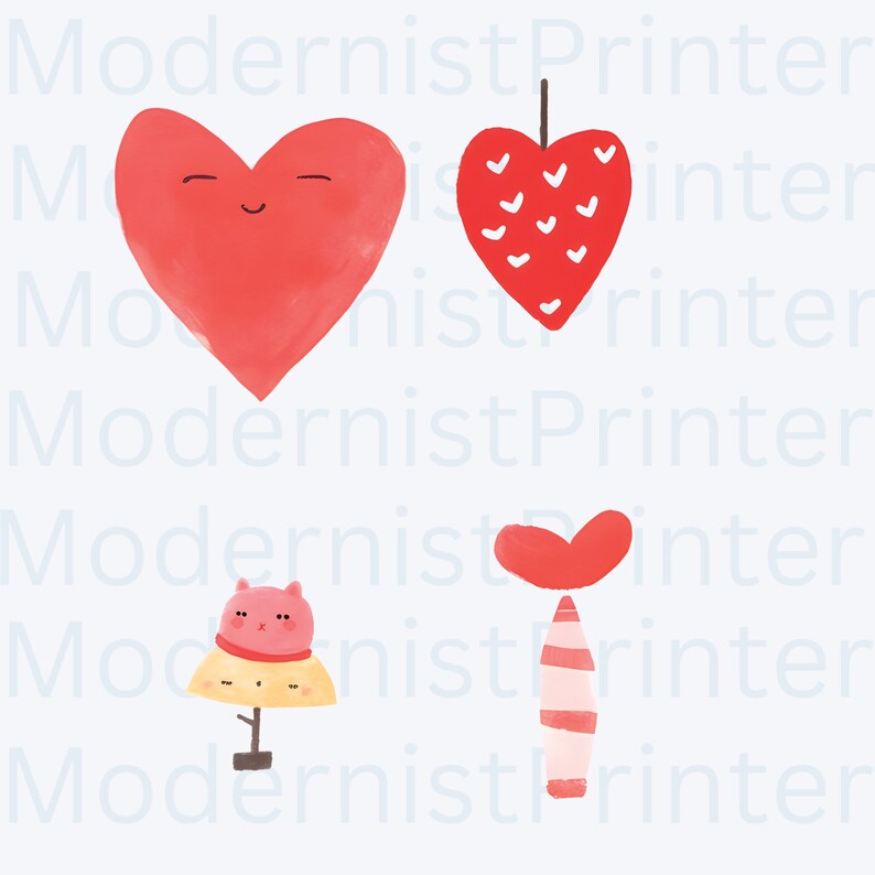 Kawaii Valentines Day Clipart Set Minimalist Illustration Hearts ...
