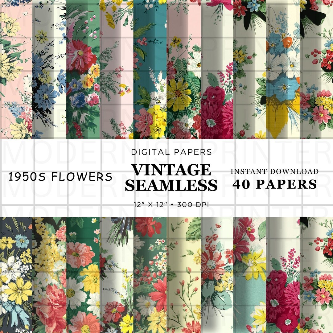 Mid-century Floral Paper Pack: 40 Wedding Designs (digital Download) - Etsy
