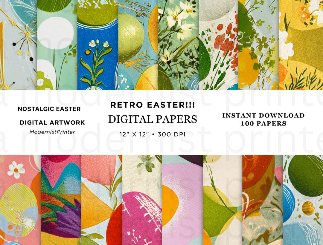 Easter Floral Digital Paper Pack, 1950s Pop Art Seamless Patterns ...