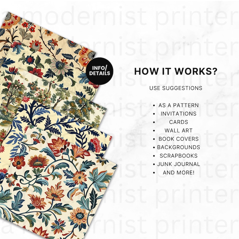 Colonial Floral Patterned Digital Paper , 12 Fresh Original Designs ...