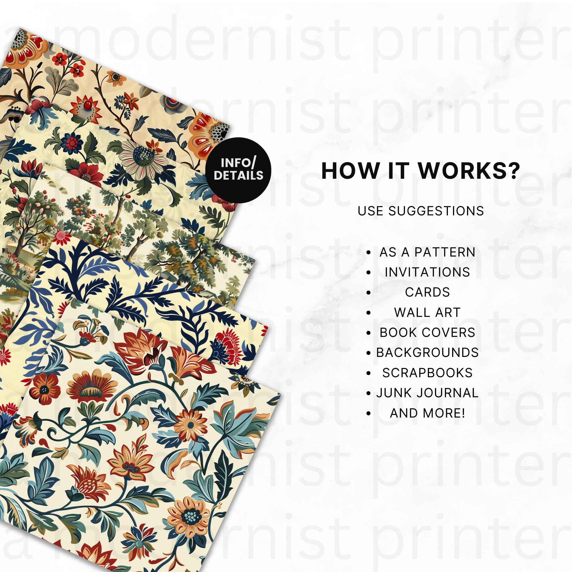 Colonial Floral Patterned Digital Paper , 12 Fresh Original Designs ...