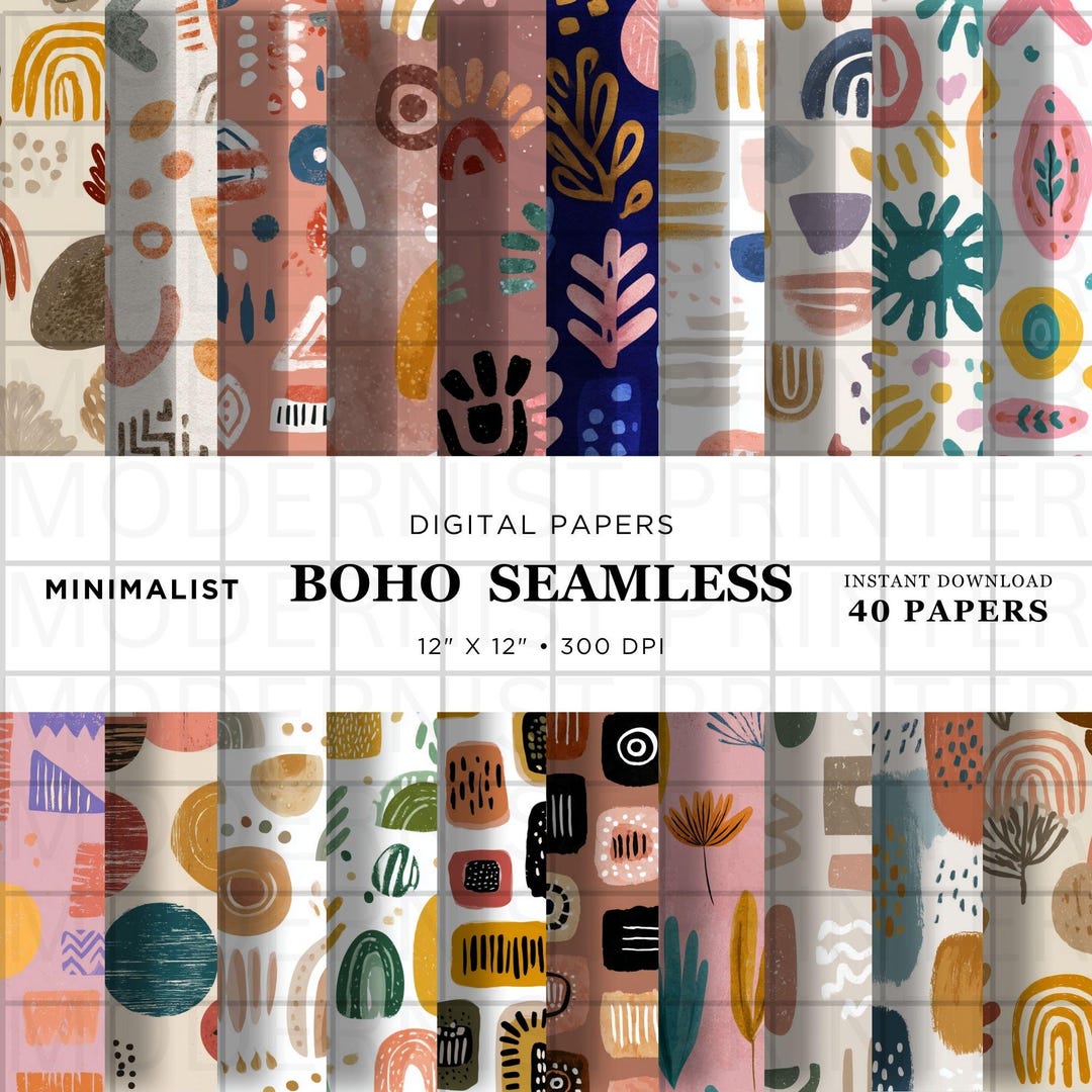 Boho Floral Digital Paper Pack: Seamless Abstract Patterns (40 Designs ...