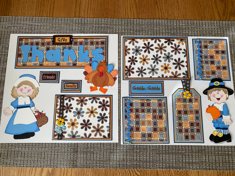 Give Thanks Thanksgiving Scrapbook Mat Set Premade Pages Paper Piecing ...