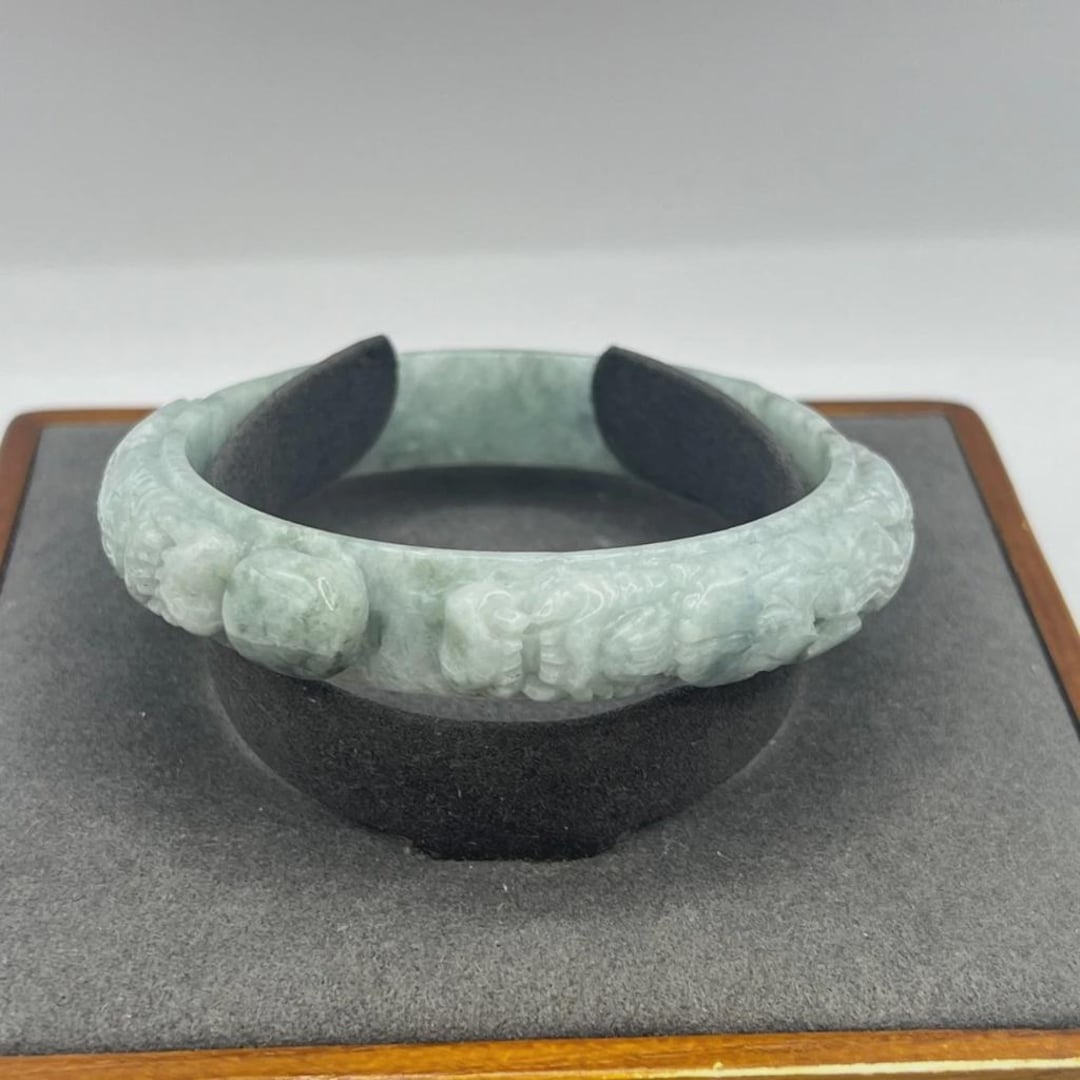 Carved Burmese Jade Bangle, Dragons Holding Pearl (58.9mm) - Etsy