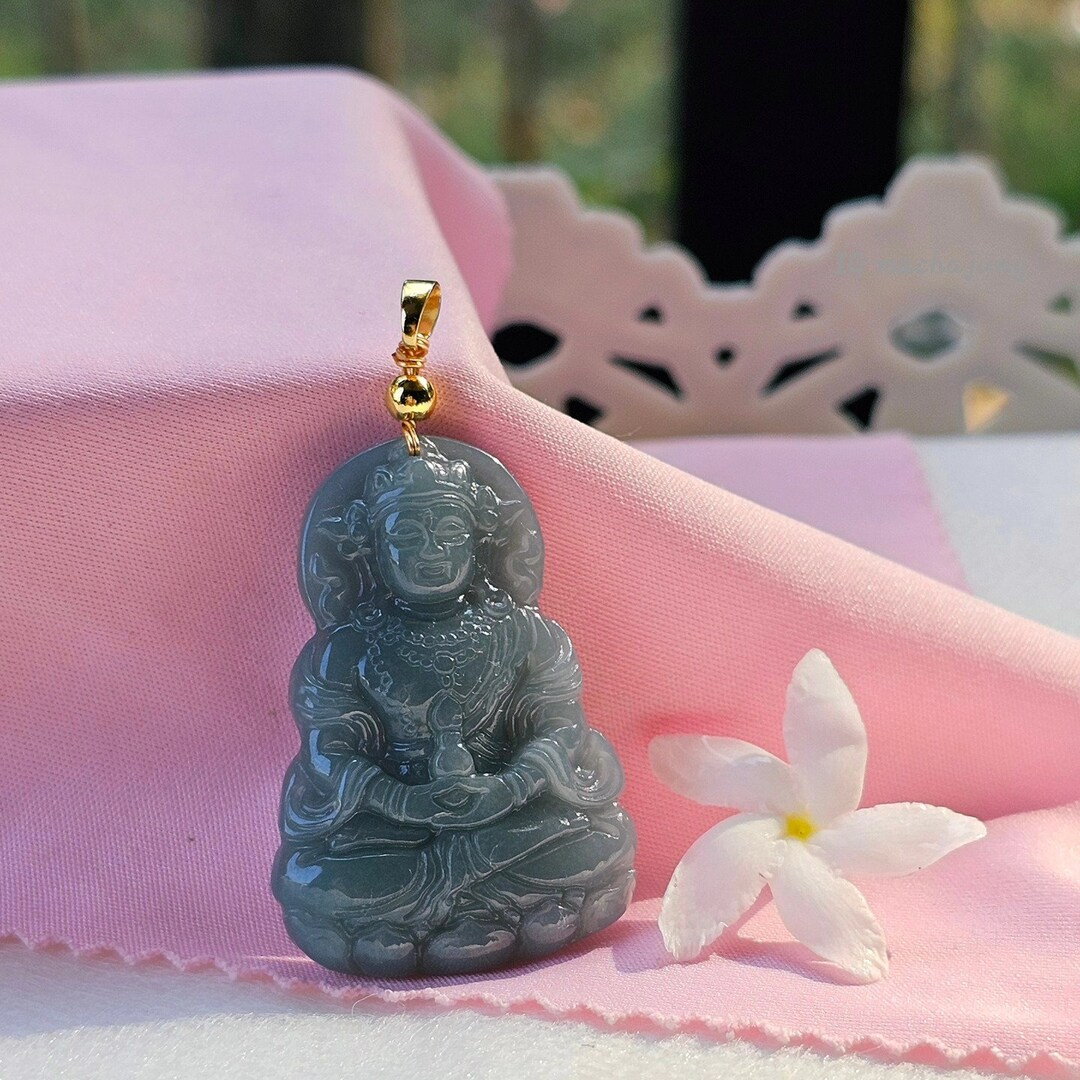 Burmese Jade Pendan Ocean Blue Clear Texture Carved Guan Yin Very ...