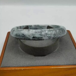 Burmese Jade Bangle Natural Jadeite Smooth Gray Marble Pattern Large ...