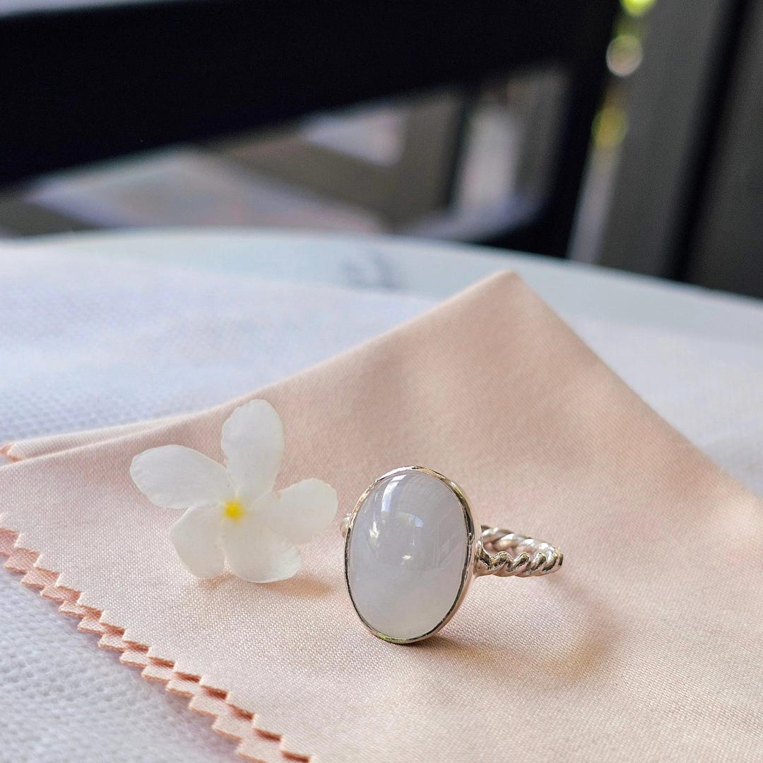 Burmese Jade Ring Creamy White Clear Texture Natural Jadeite Type A ...