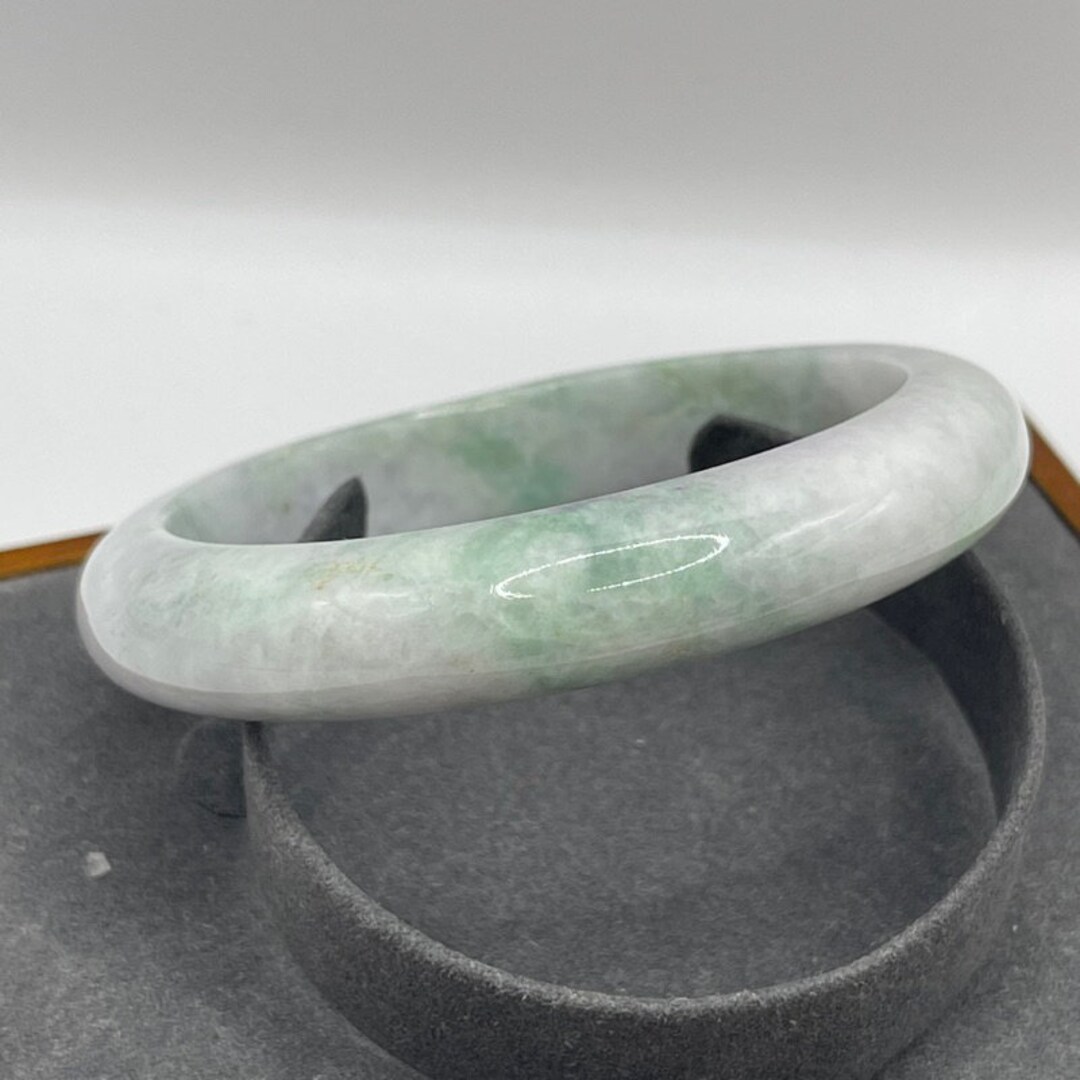 Burmese Jade Bangle White With Green Inserts Flat Belly Shape Natural ...