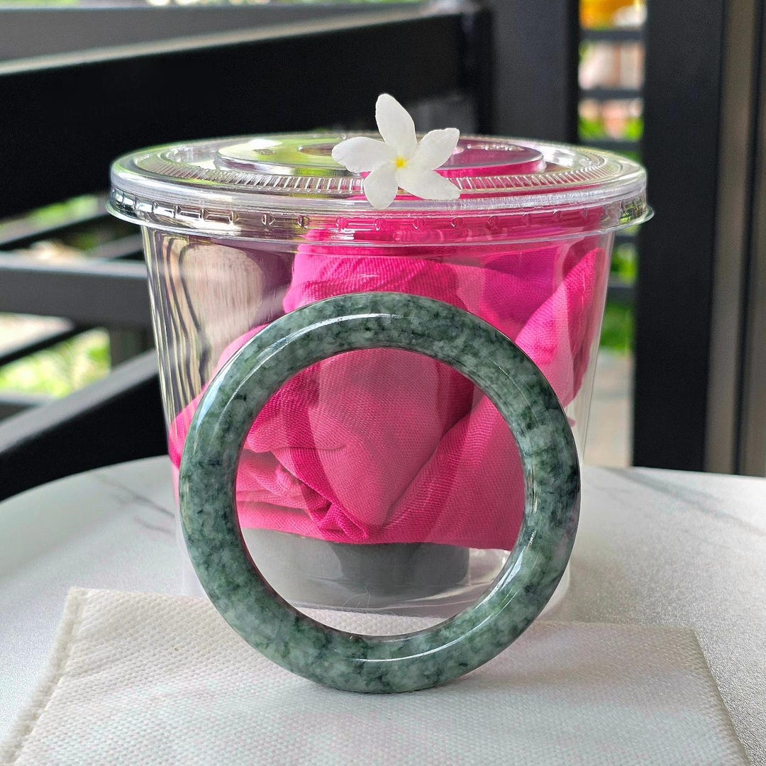 Burmese Jade Bangle Donut Shape Light Green With Green Dots Natural ...