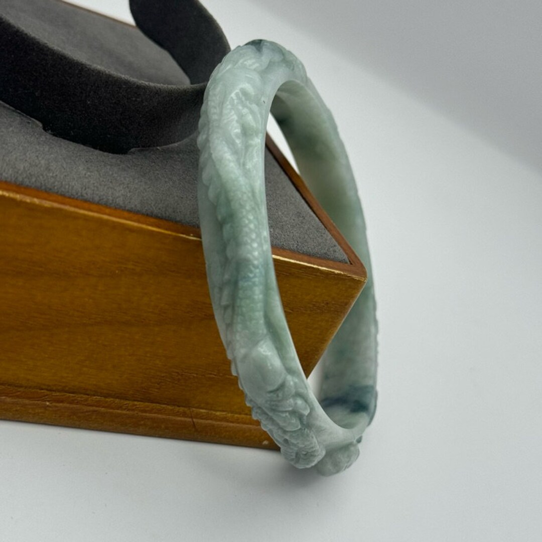 Burmese Jade Bangle Extra Large Size Jade Bracelet Carved Dragon Swan ...