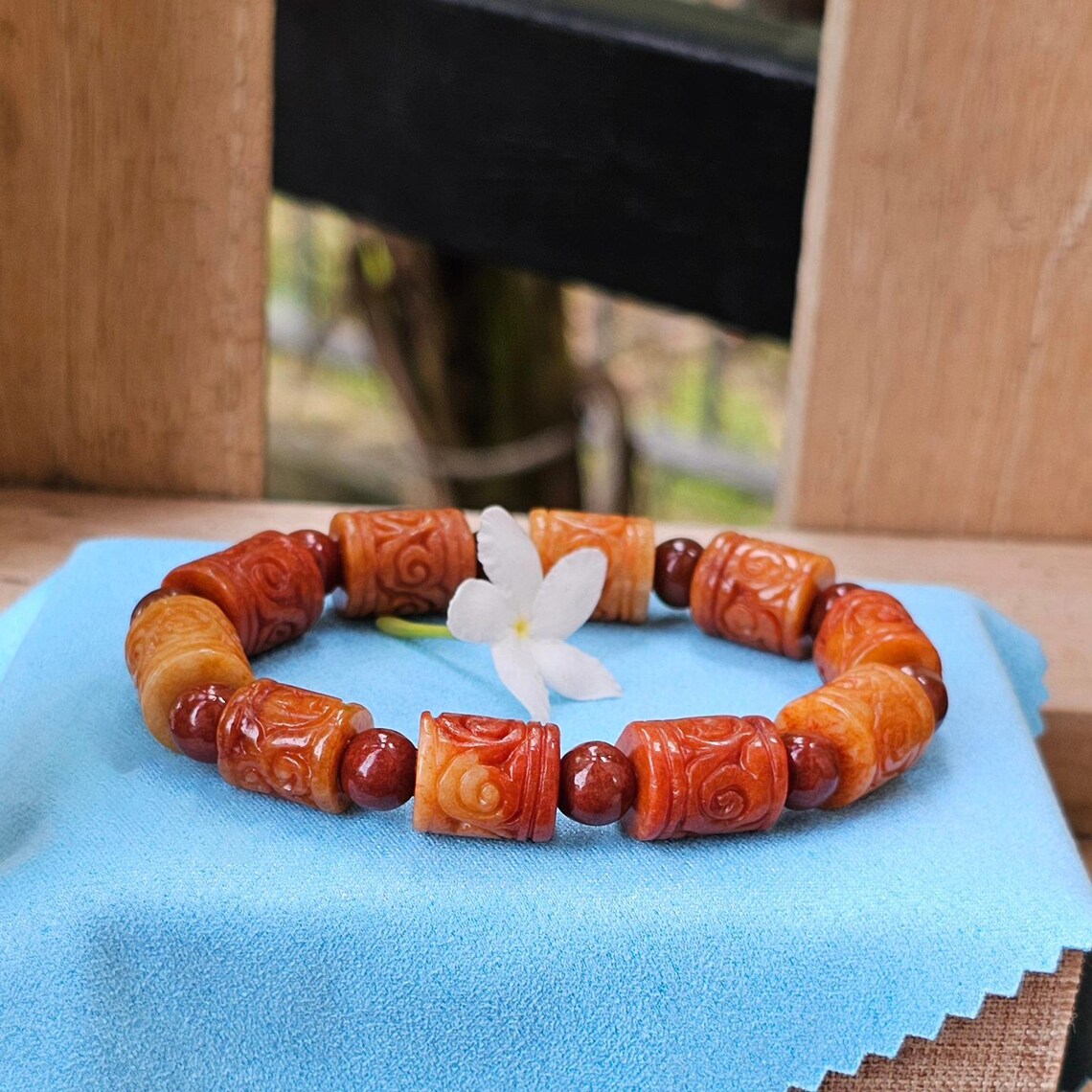 Auspicious Clouds Carved Red Jade Barrel Bracelet - Etsy