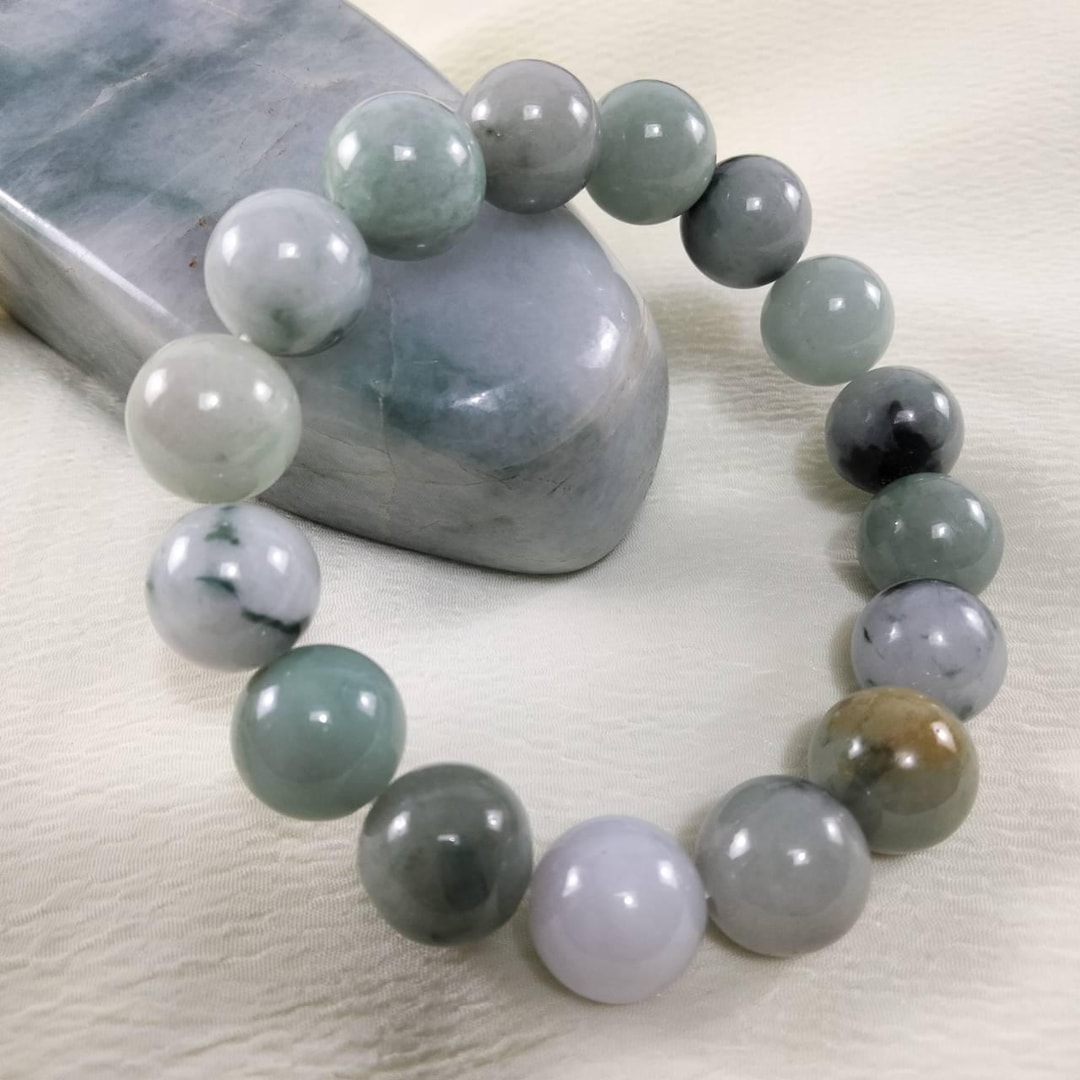 Burmese White, Green & Honey Jade Bracelet, Natural Round Bead - Etsy