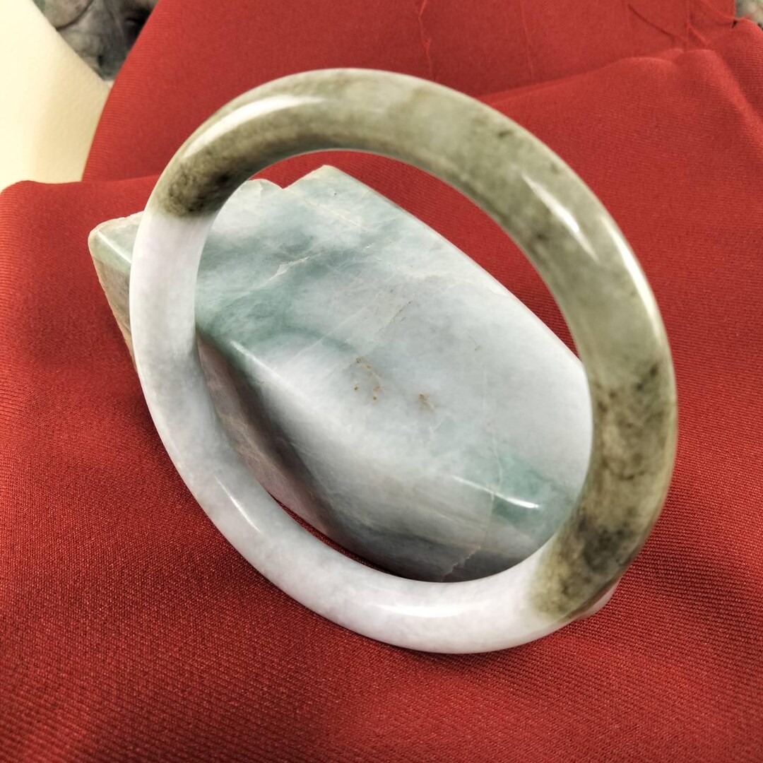 Burmese Jade Bangle Two-tone White Gray Natural Jadeite Type-a Donut ...