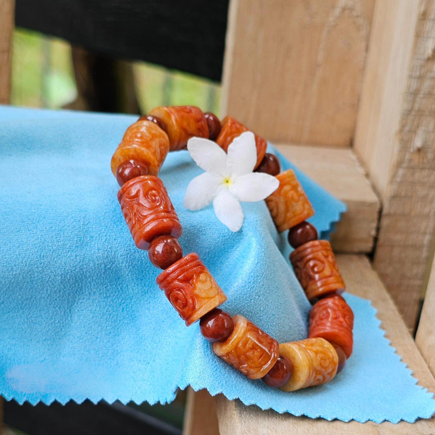 Auspicious Clouds Carved Red Jade Barrel Bracelet - Etsy