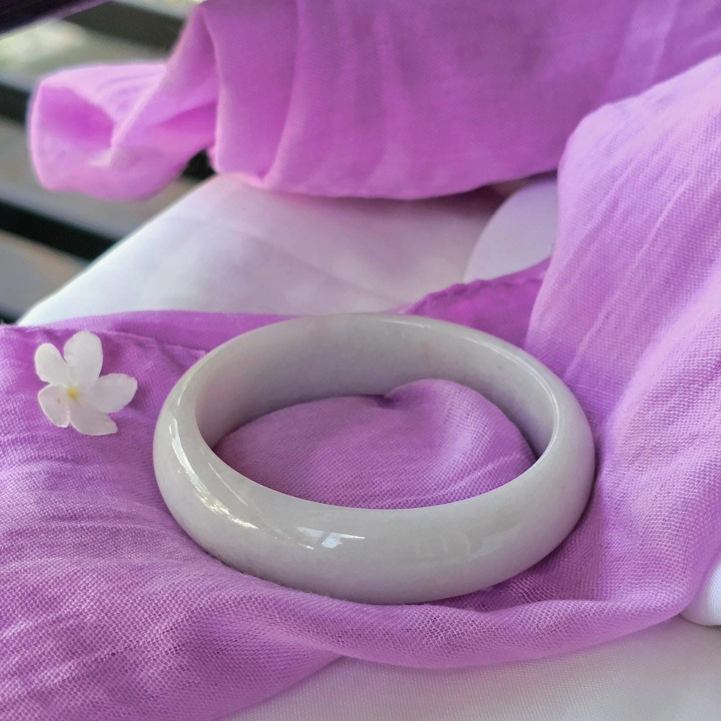 White Burmese Jade Bangle Waxy Texture Genuine Natural Type A Jadeite ...