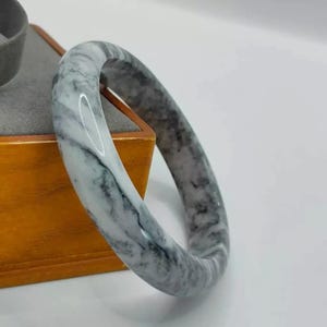 Burmese Jade Bangle Natural Jadeite Smooth Gray Marble Pattern Large ...