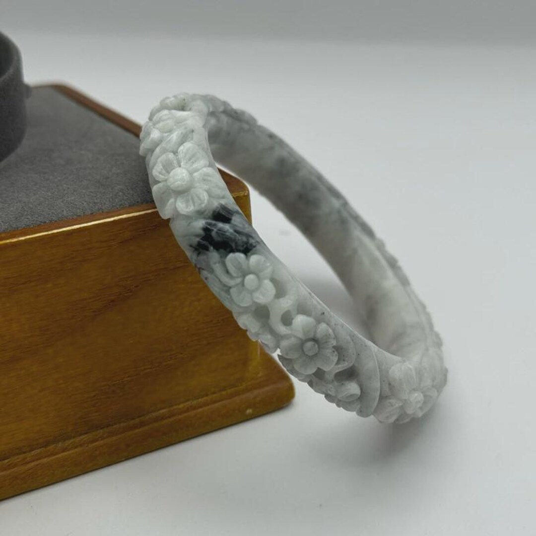 Burmese Jade Bangle Carved Flowers Pattern Deeply Carved Donut Shape ...
