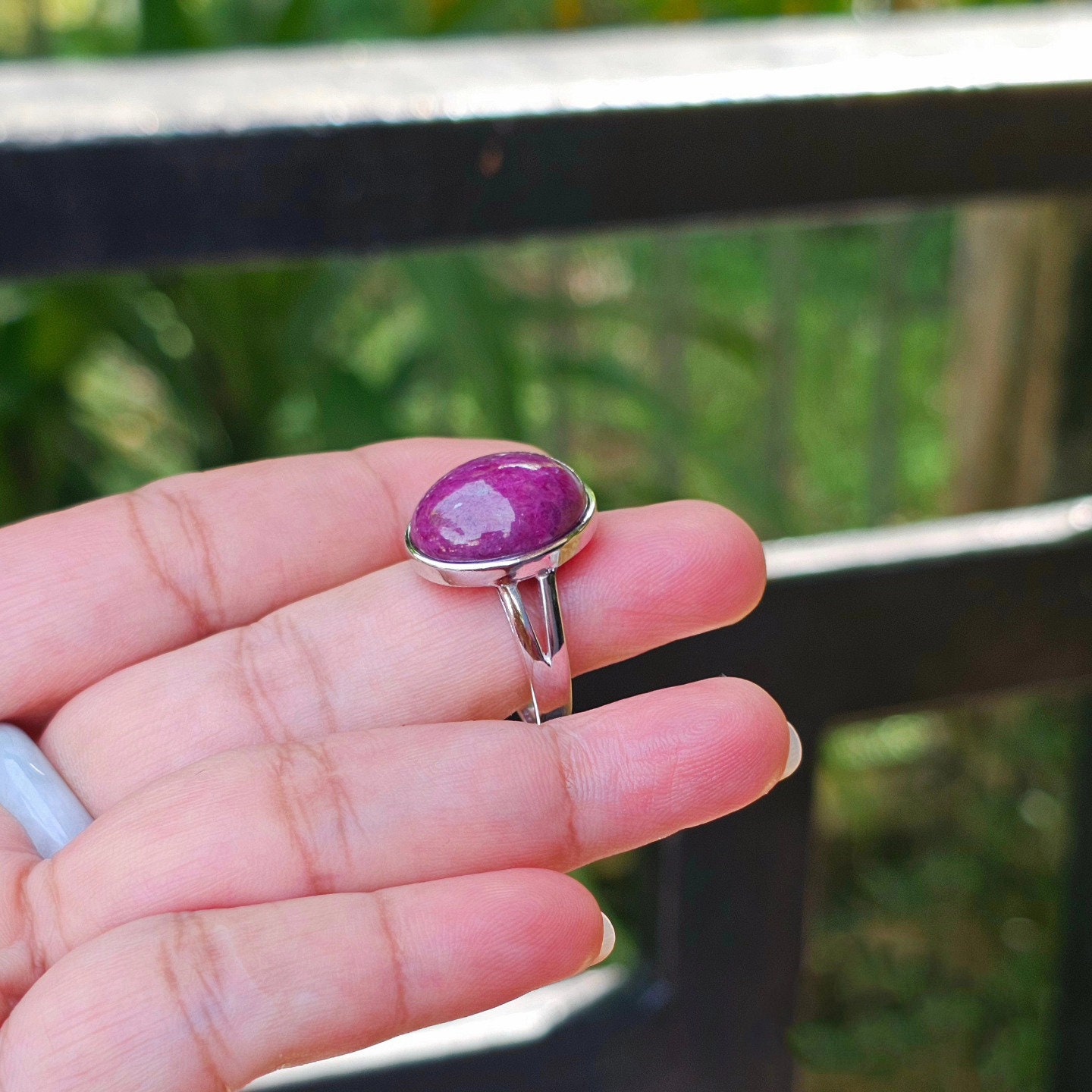 Pink and Purple Ruby Ring Cabochon Shape Large Beads 925 Silver Body ...