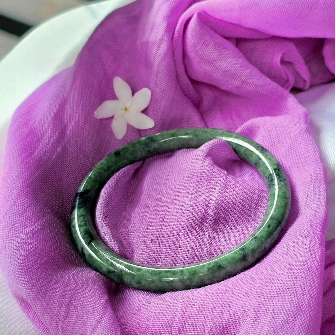 Burmese Jade Bangle Donut Shape Dark Green Gray Natural Type A Jadeite ...