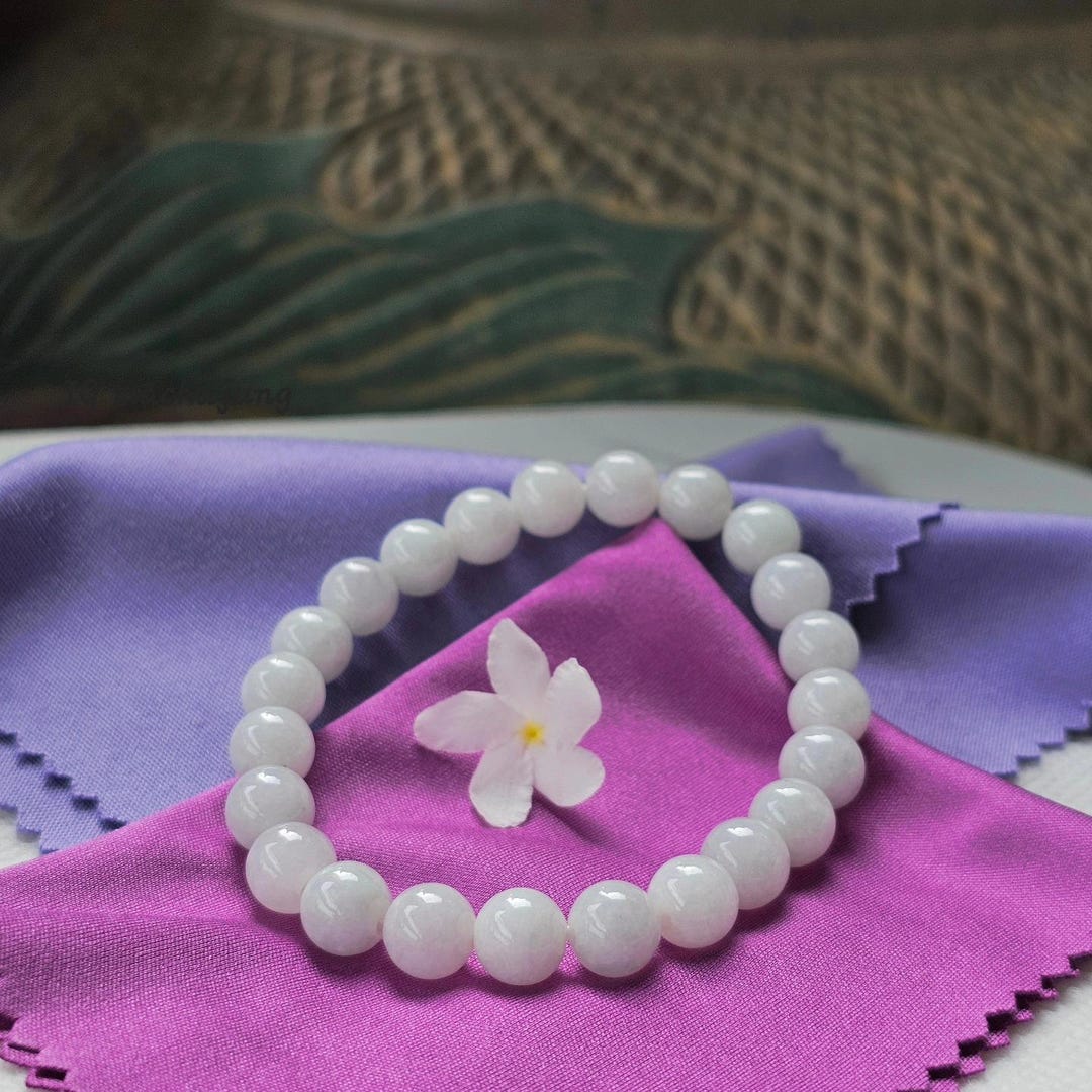 White Burmese Jade Bracelet, Natural Jadeite Beads (8.2-8.5 Mm) - Etsy