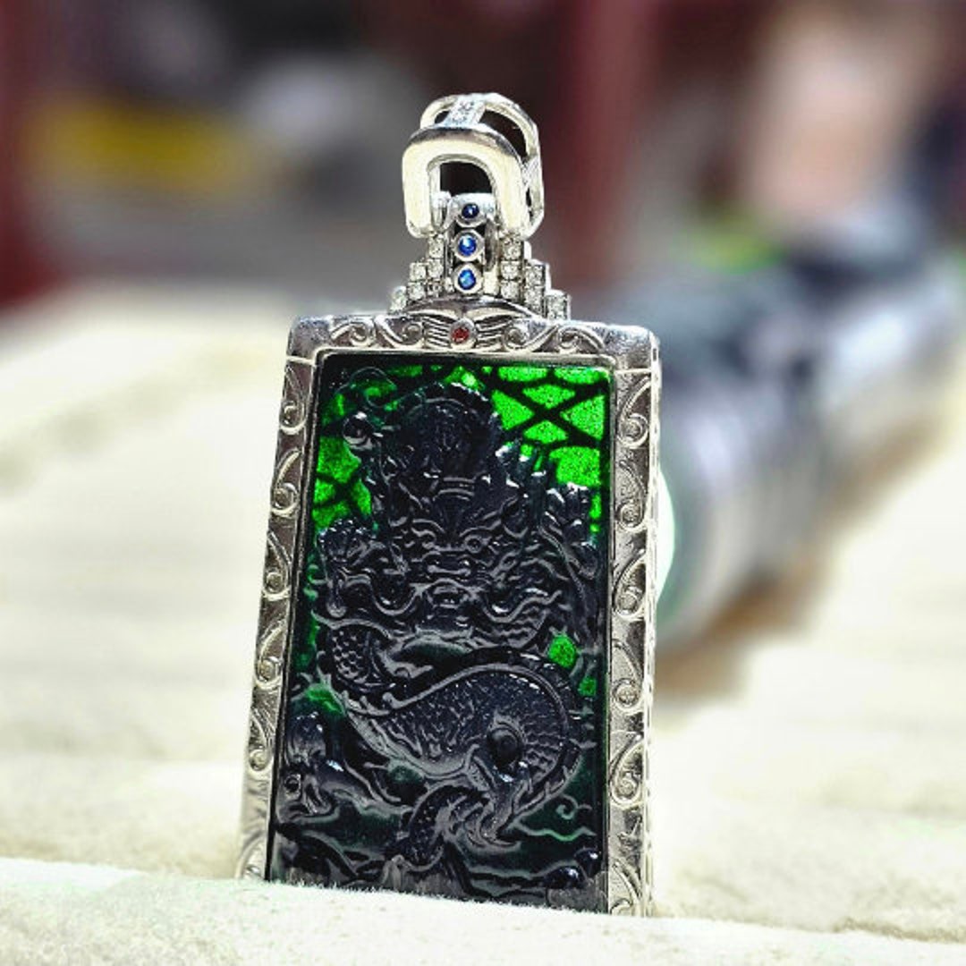 Black Dragon Jade Pendant Black Jade Shining Green Carved Dragon ...