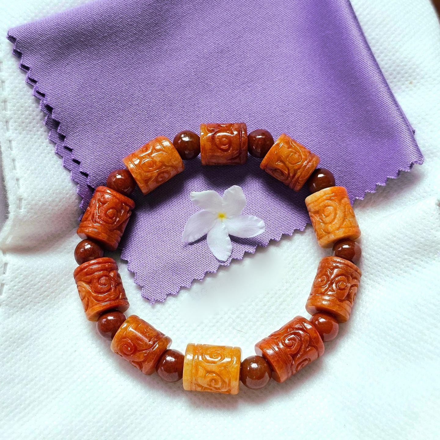 Auspicious Clouds Carved Red Jade Barrel Bracelet - Etsy